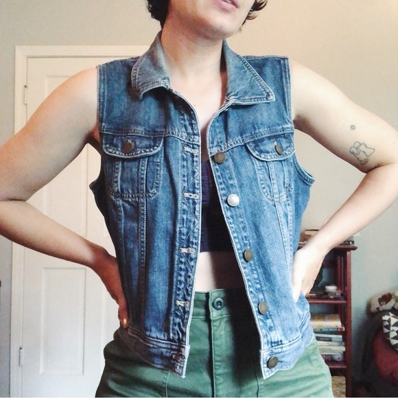 Chaps | Jackets & Coats | Vintage Y2k Denim Vest Cropped Faded ...
